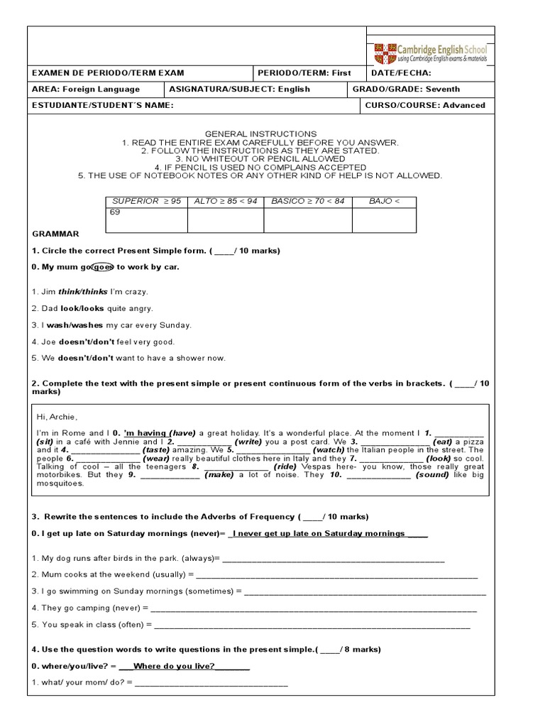 First Term Test 7th Advanced | PDF | Shopping Mall