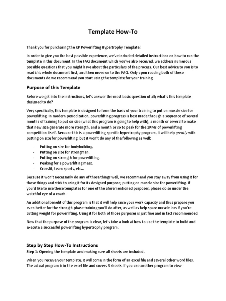 Powerlifting Hypertrophy Template Guide | PDF | Muscle Hypertrophy ...