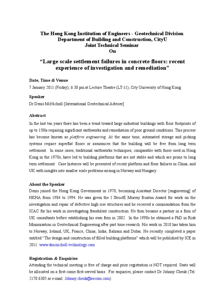 Seminar on Concrete Floor Settlement Issues | PDF