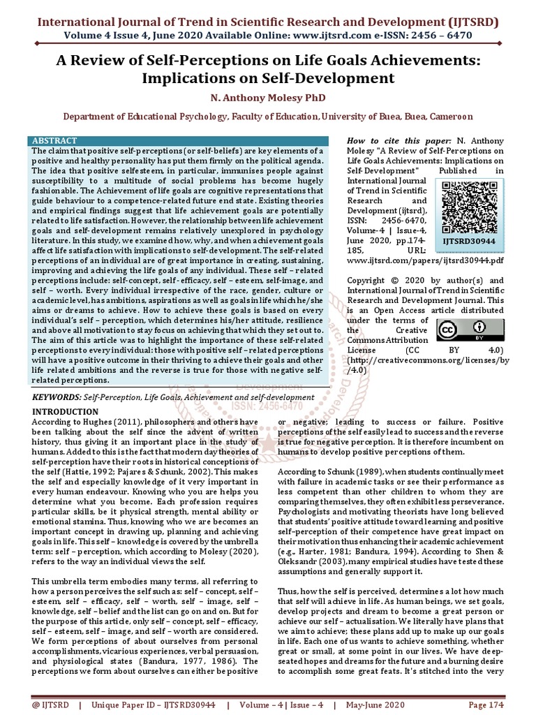 A Review of Self Perceptions On Life Goals Achievements Implications On ...