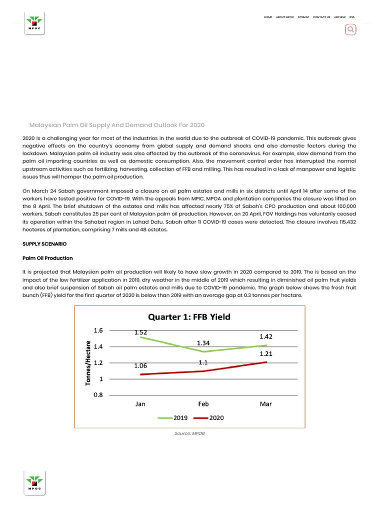 Malaysian Palm Oil Supply and Demand Outlook For 2020 - MPOC | PDF | Palm Oil | Economies