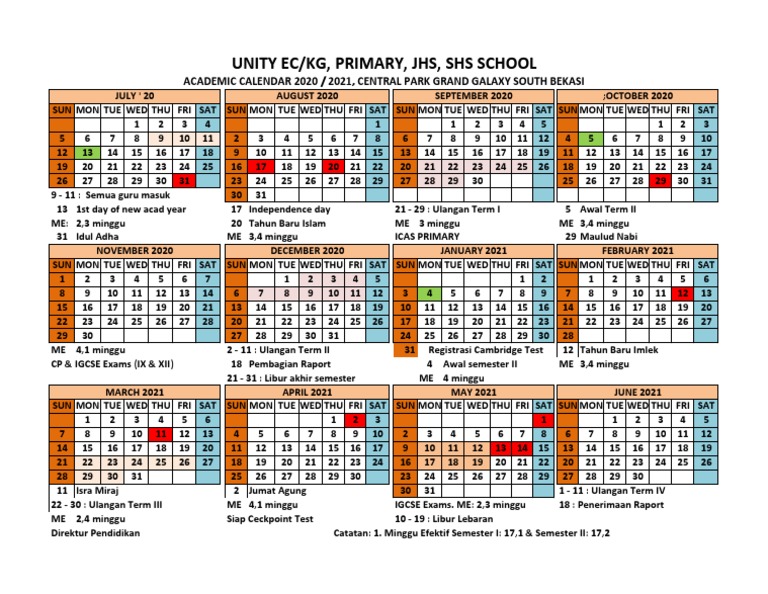 1 Academic Calendar 2020-2021 Unity School | PDF