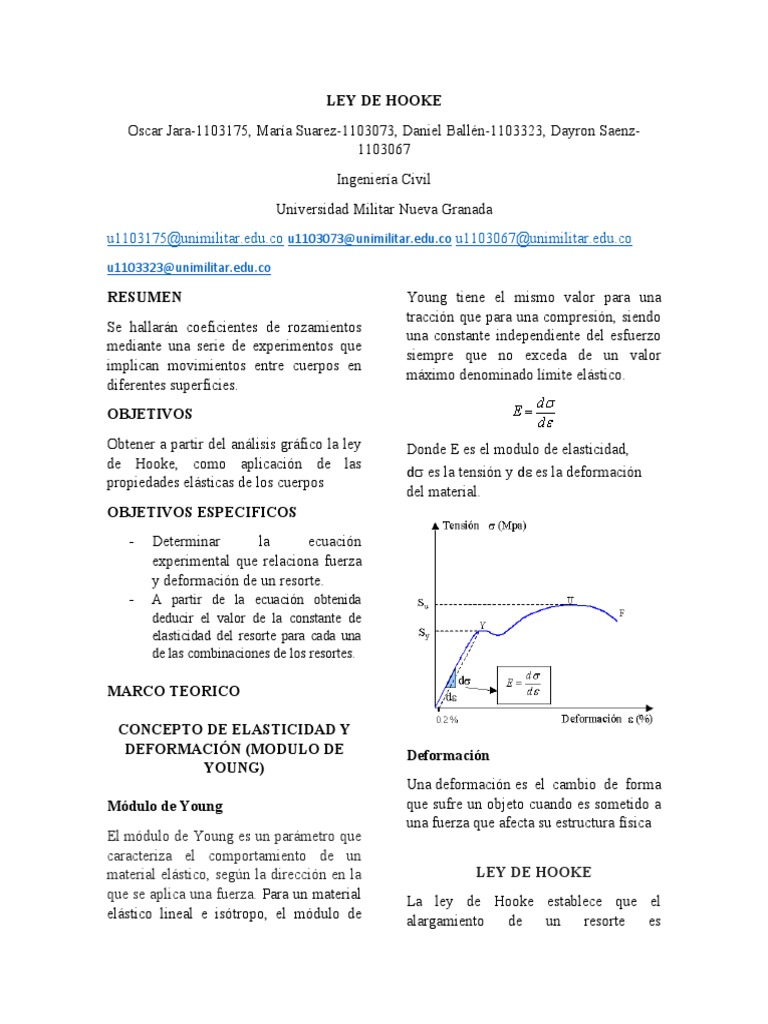 Ley de Hooke Teoria | PDF | El módulo de Young | Elasticidad (Física)