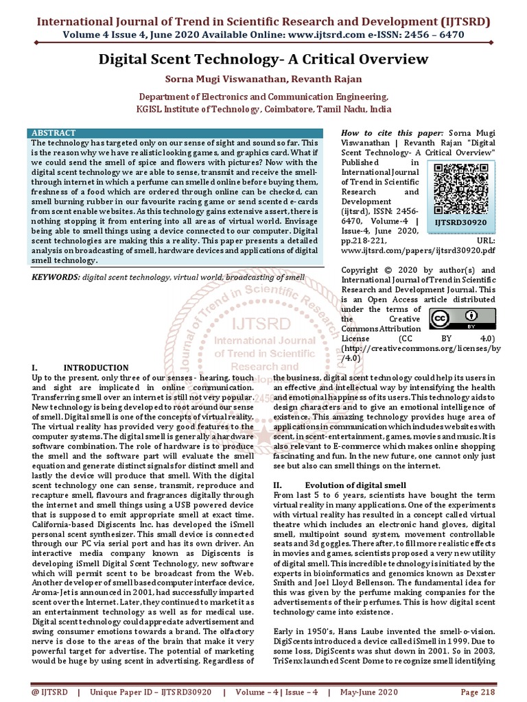 Digital Scent Technology A Critical Overview | PDF | Olfaction | Odor