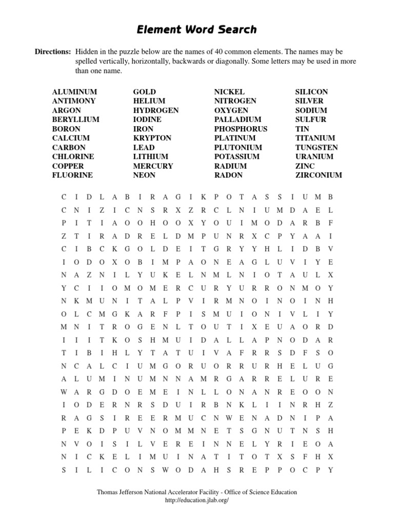 Element Word Search Puzzle | PDF | Fluorine | Chemical Elements