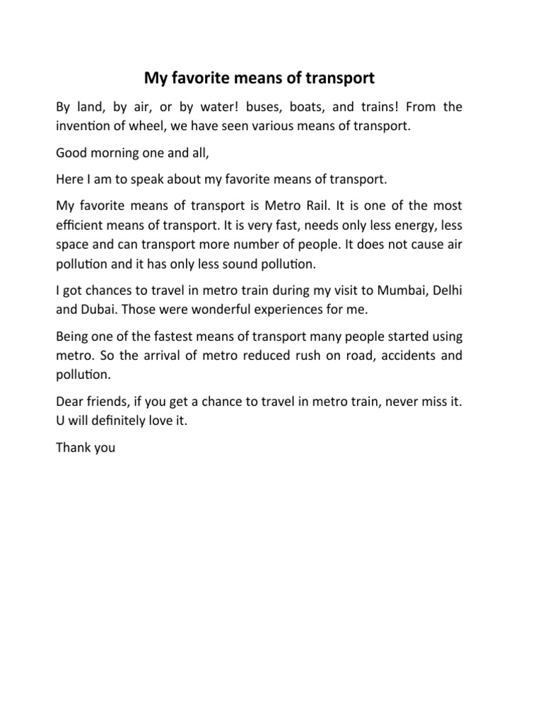 My Favorite MEANS OF TRANSPORT | PDF