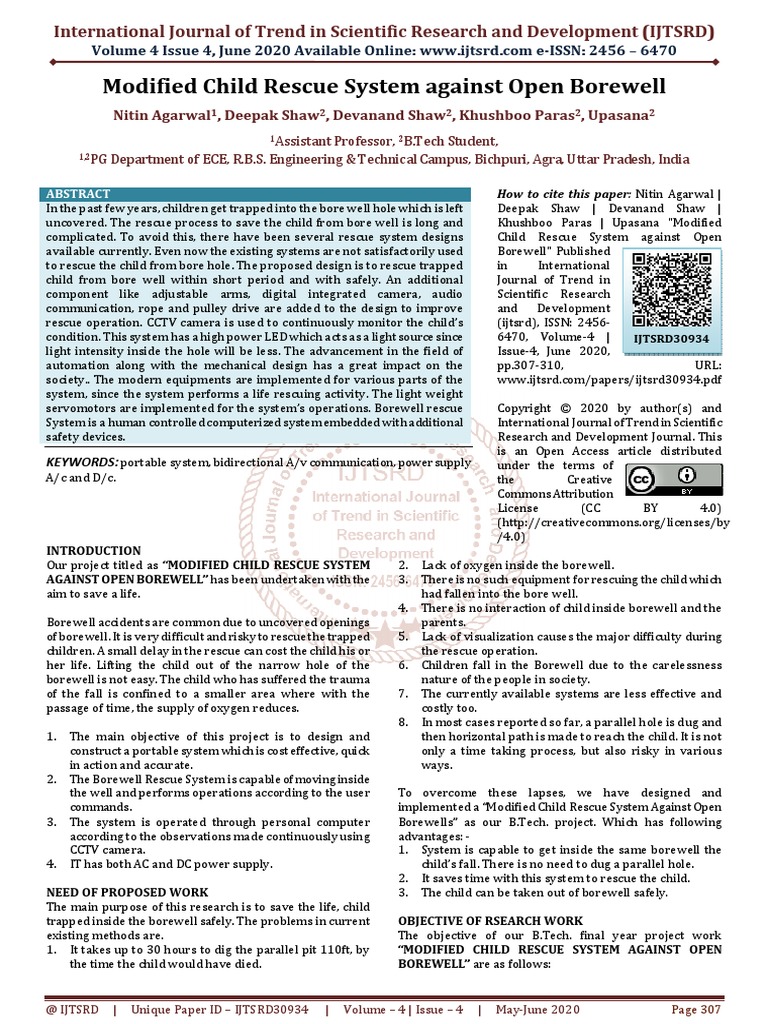 Modified Child Rescue System Against Open Borewell | PDF | Electric Motor | Arduino