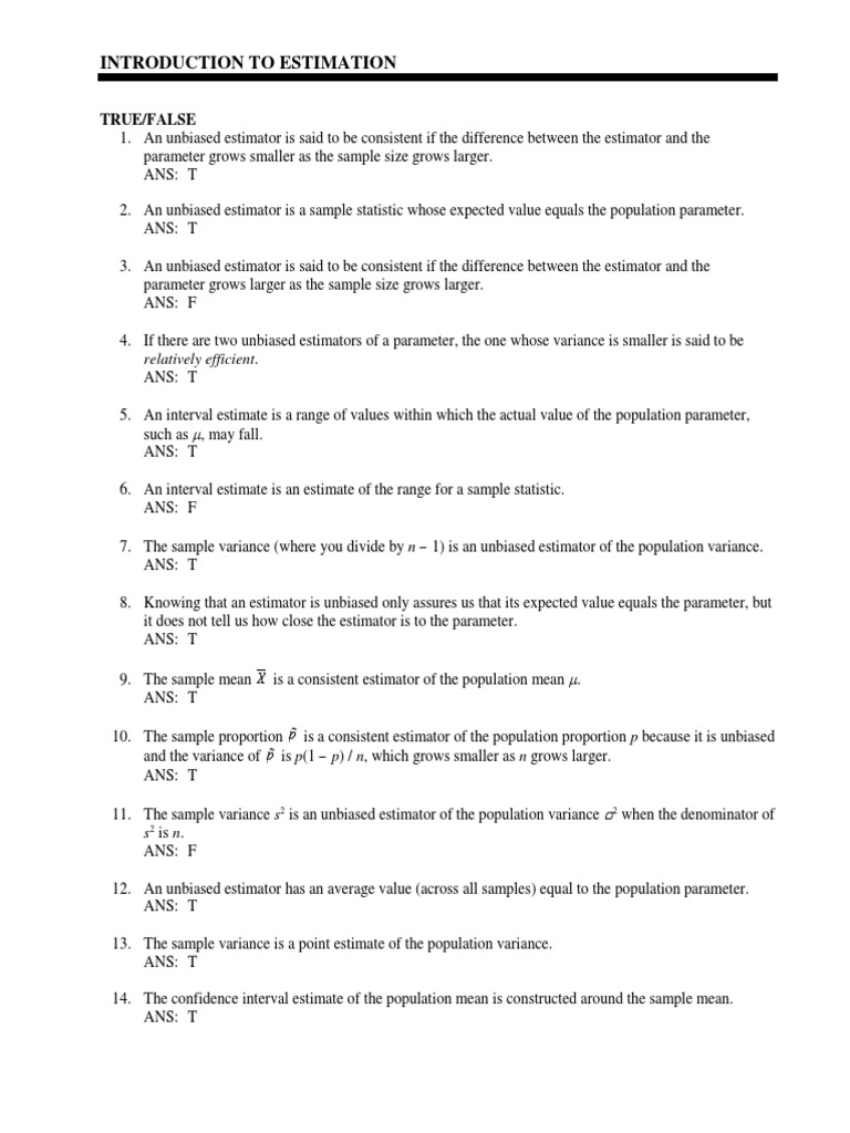 Interval Estimation Practice Questions | PDF | Estimator | Bias Of An ...