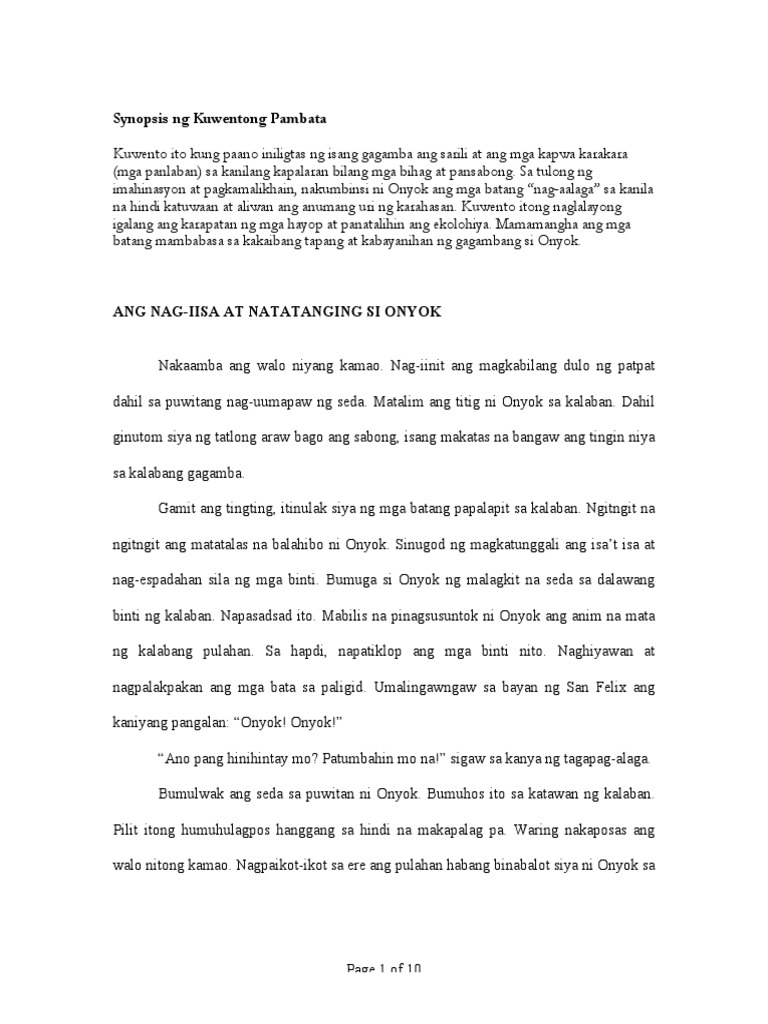 Ang Nag-Iisa at Natatanging Si Onyok Ni Eugene Evasco | PDF