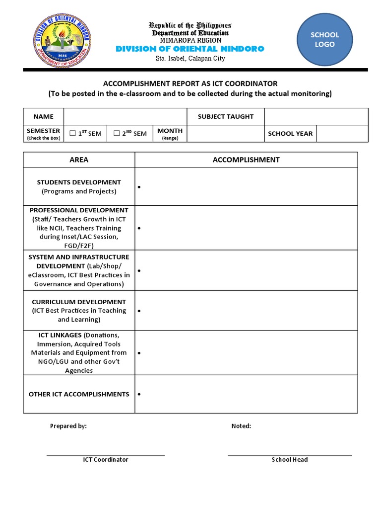 ICT Coordinator Accomplishment Report | PDF | Computers