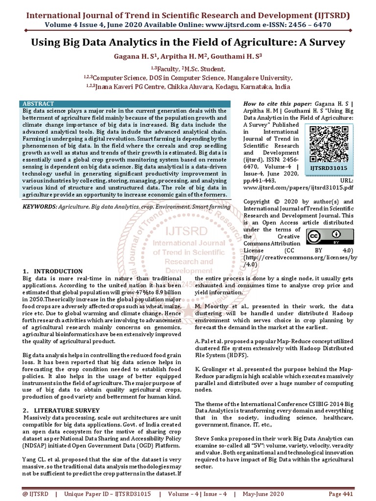 Using Big Data Analytics in The Field of Agriculture A Survey | PDF ...
