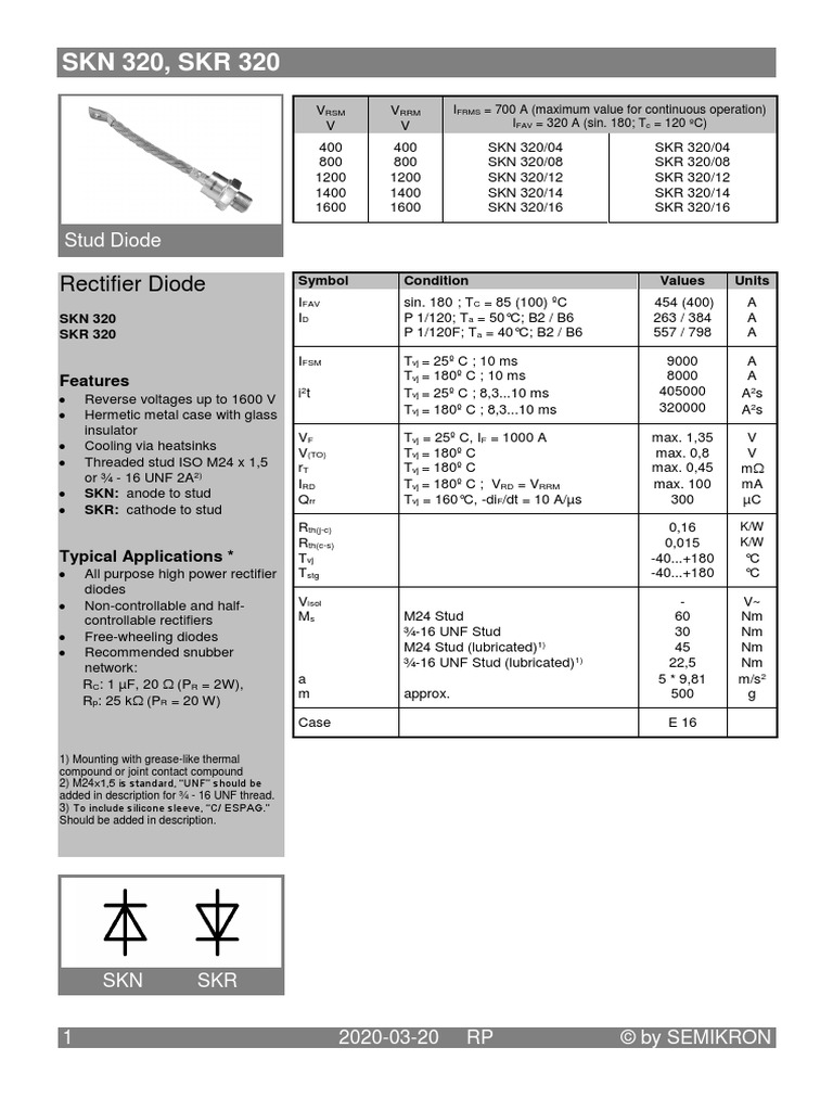 SKN 320, SKR 320: Rectifier Diode | Download Free PDF | Intellectual Property | Trade Secret