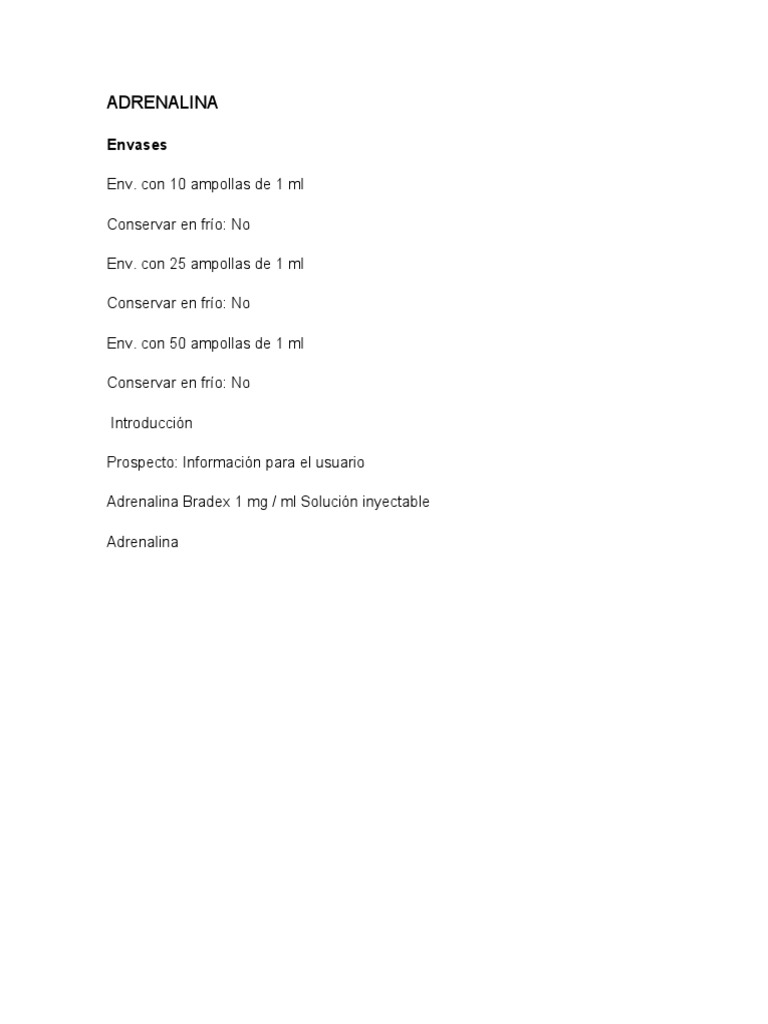 01 Adrenalina | PDF | Medicamentos con receta | Terapia intravenosa