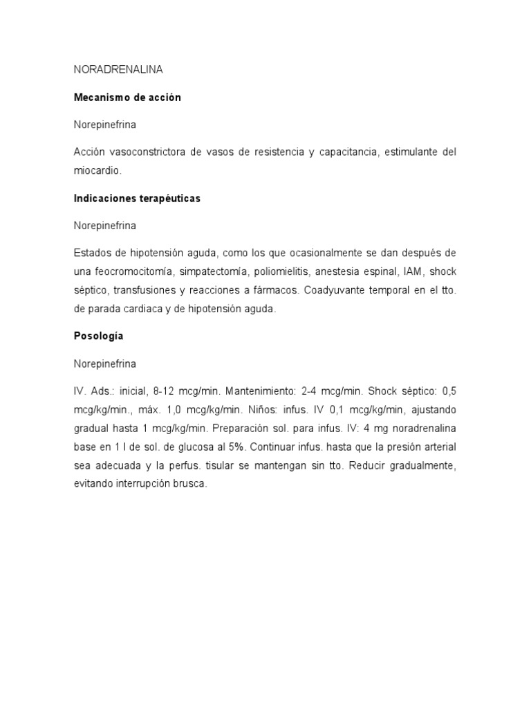 05 Noradrenalina | PDF | Norepinefrina | Tratamientos médicos