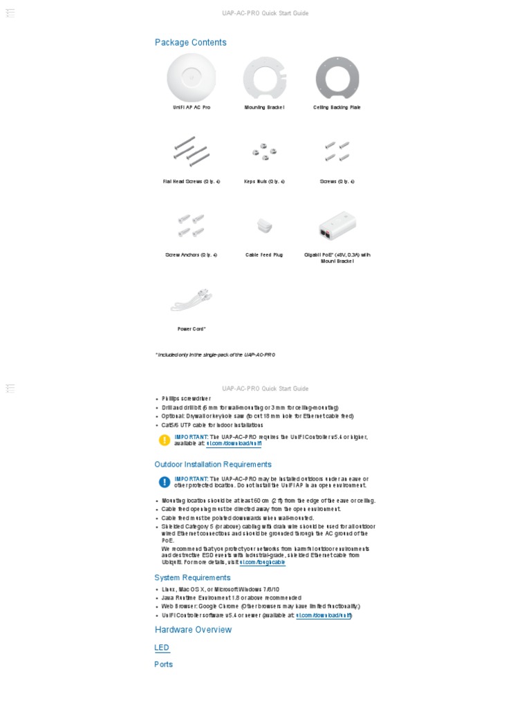 UAP-AC-PRO Quick Start Guide | PDF | Wi Fi | Ac Power Plugs And Sockets