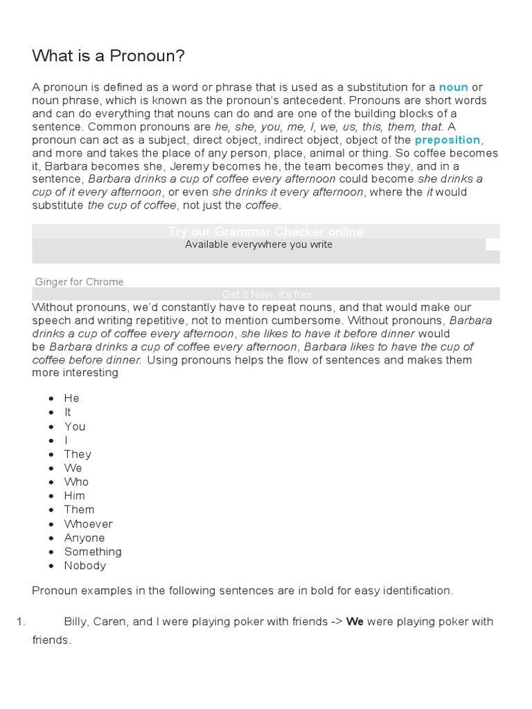What Is A Pronoun?: Try Our Grammar Checker Online | PDF | Pronoun | Noun
