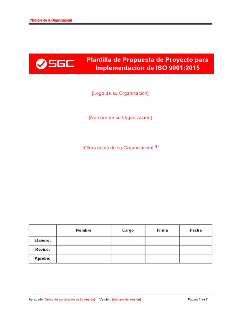 Propuesta Proyecto Implementacion ISO 9001 | PDF | Calidad (comercial ...