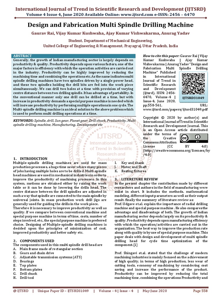 Design and Fabrication Multi Spindle Drilling Machine | PDF | Drill ...