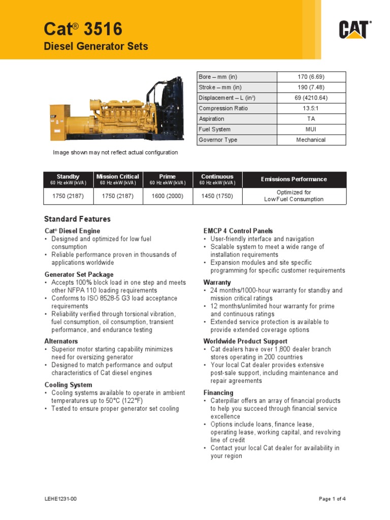 Data Sheet 3516 Diesel | PDF | Radiator | Diesel Engine