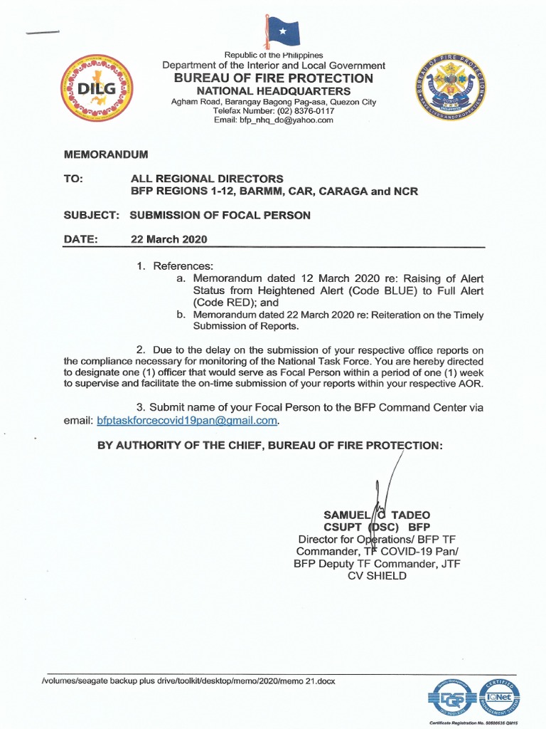 Submission of Focal Person PDF | PDF