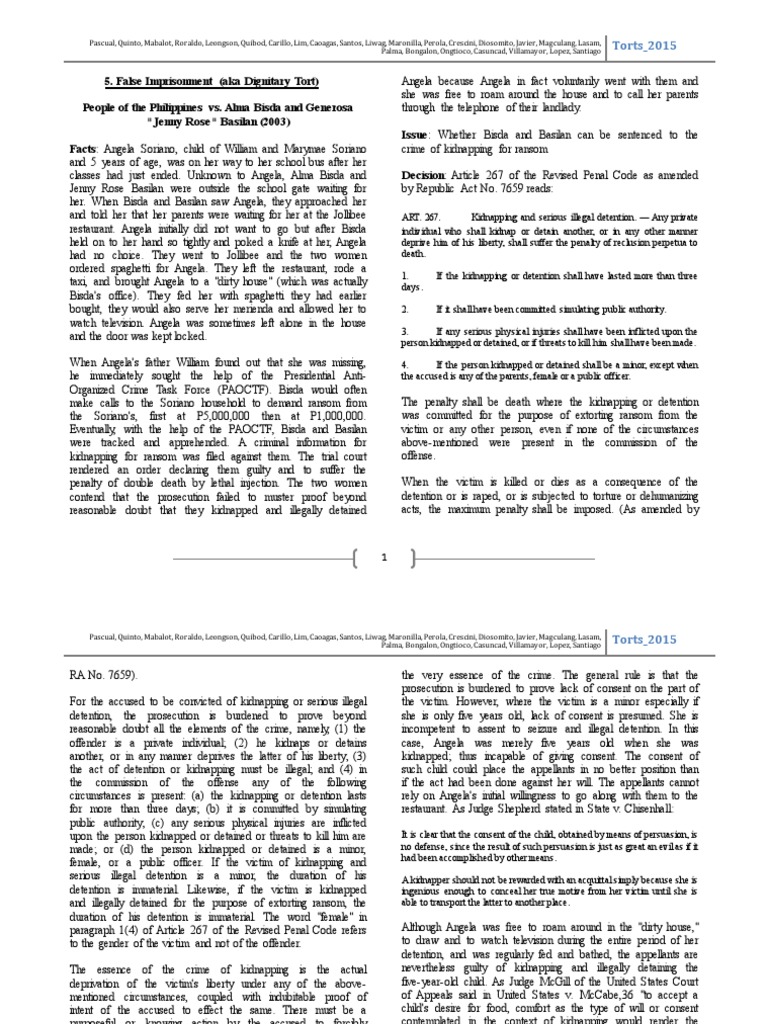 TORTS - 6 Compilation Version 2 | PDF | Conversion (Law) | Kidnapping