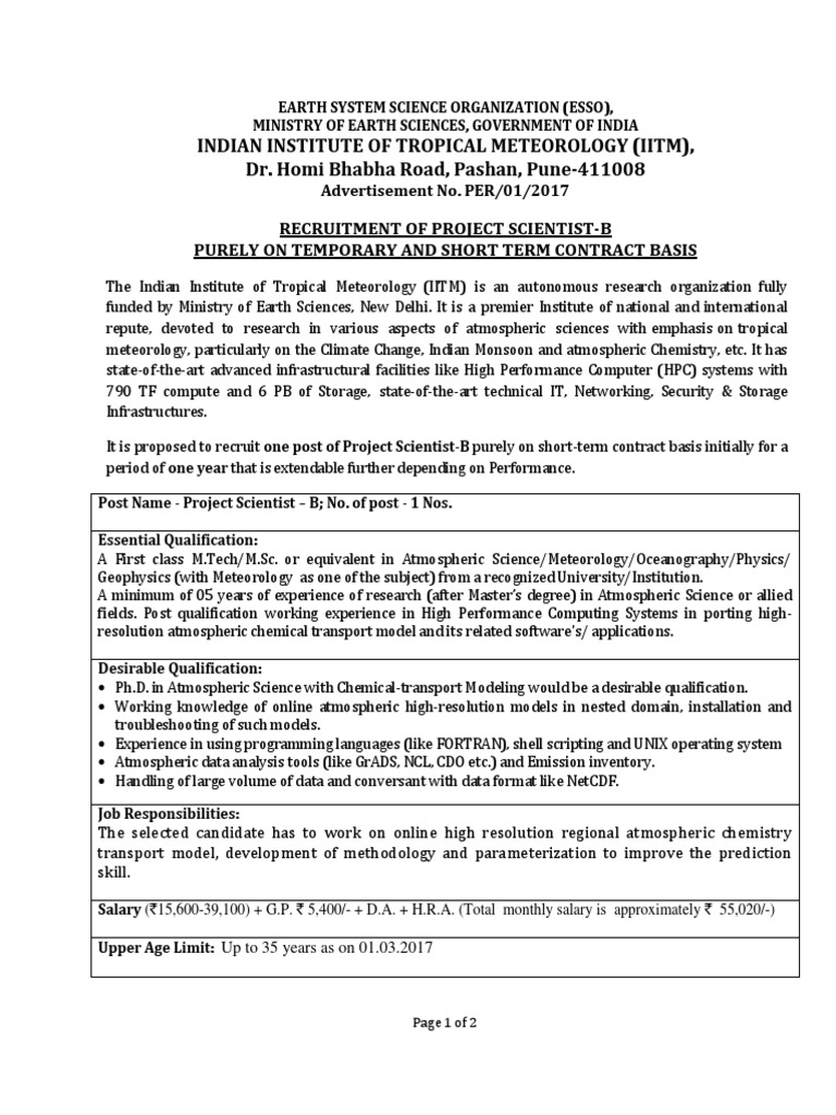 Indian Institute of Tropical Meteorology (Iitm), Dr. Homi Bhabha Road, Pashan, Pune-411008 | PDF ...