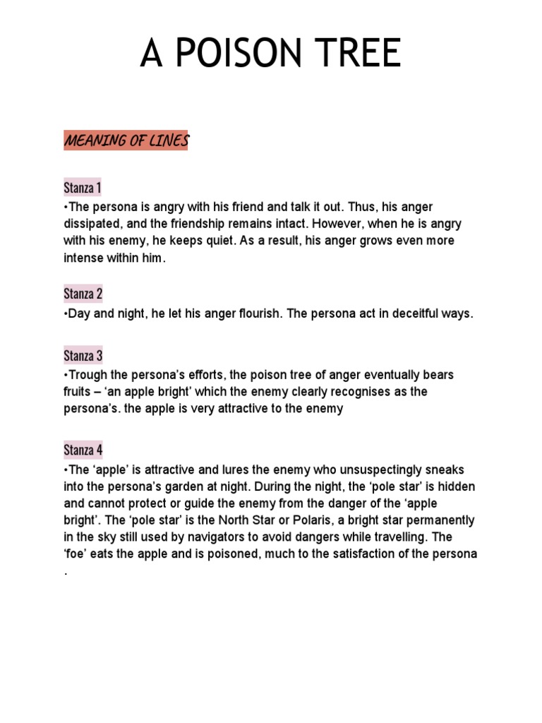 A Poison Tree: Meaning of Lines | Download Free PDF | Anger ...