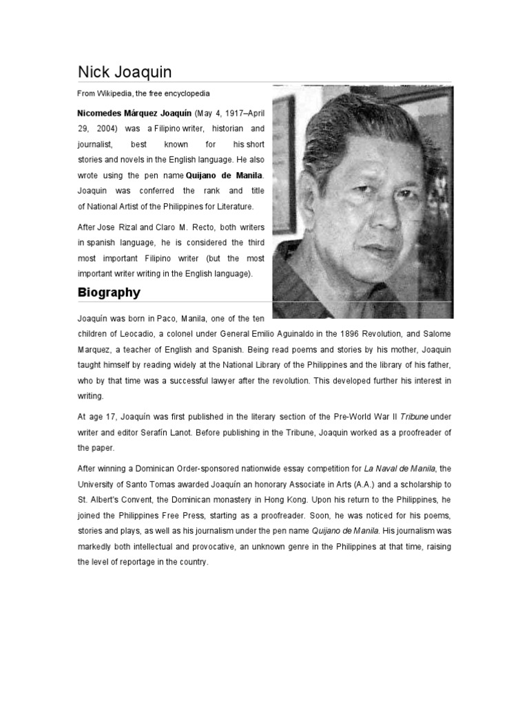 Nick Joaquin | PDF | Philippines