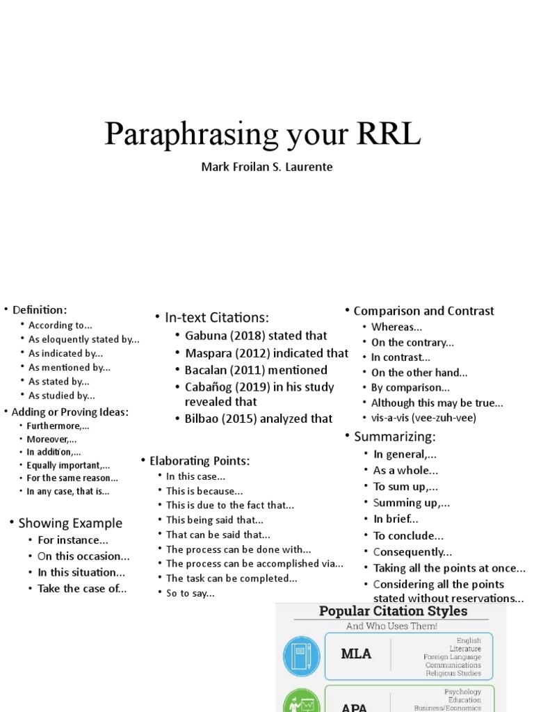 Paraphrasing Your RRL: Mark Froilan S. Laurente | PDF | Cognitive Science | Cognition