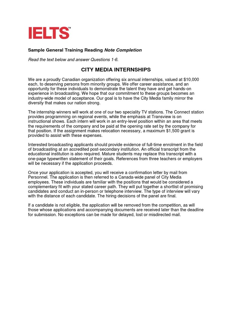 PB Sample General Training Reading Note Completion Task and Key PDF ...