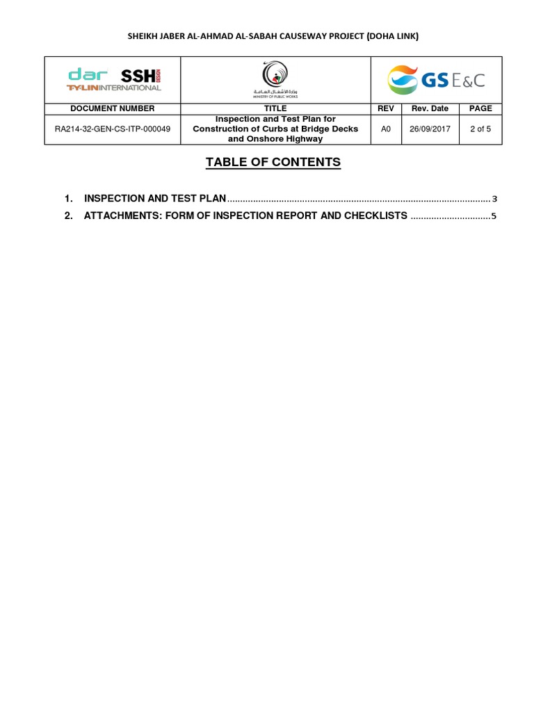 ITP For Construction of Curbs | PDF | Specification (Technical Standard ...