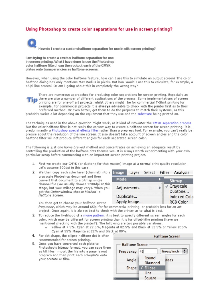 Using Photoshop To Create Color Separations For Use in Screen Printing ...