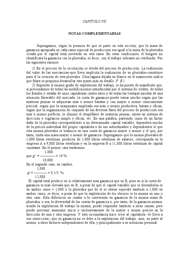 Karl Marx Tomo 3 CAPITULO VII NOTAS COMPLEMENTARIAS | PDF | Capital (economía) | Beneficio ...