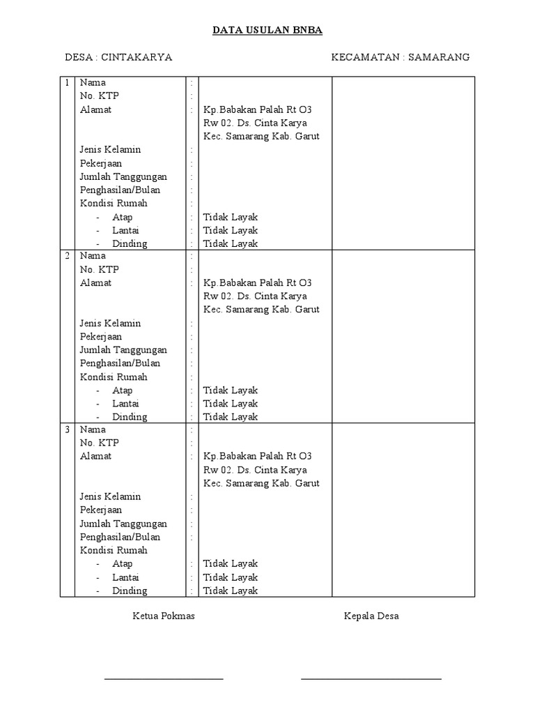 Data Usulan Bnba | PDF