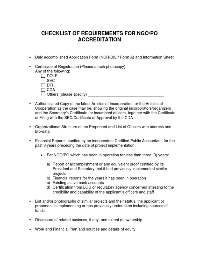 Checklist For Ngo-Po Accreditation | PDF | Financial Statement | U.S ...
