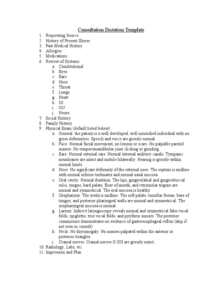 Consultation Dictation Template - Medicine Utah | PDF