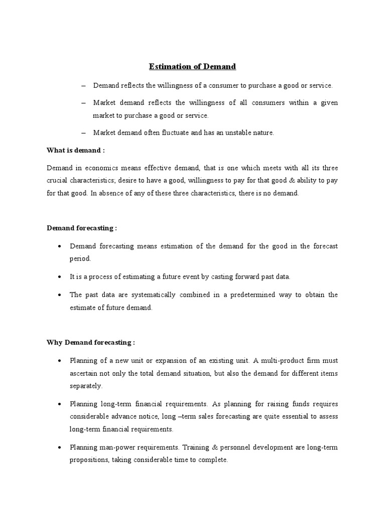 Estimation of Demand & Sales Forecasting | PDF | Forecasting | Demand