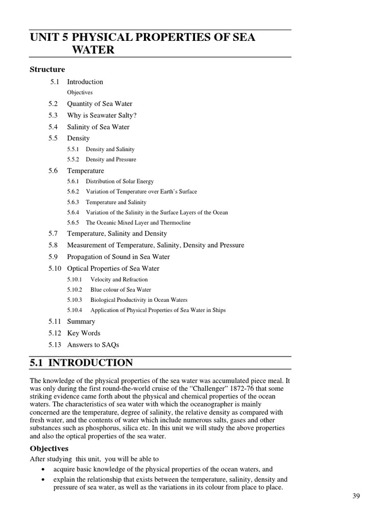 Physical Properties of Seawater | PDF | Seawater | Salinity