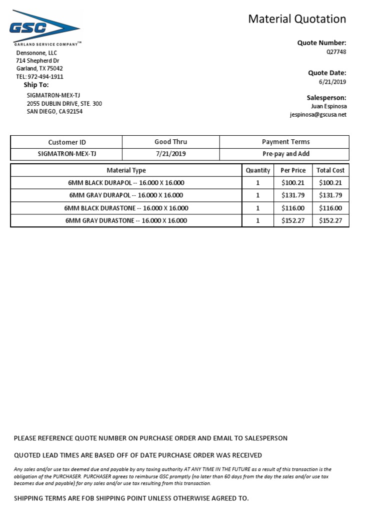 Material Quotation: Quote Number | PDF | Microeconomics | Economies
