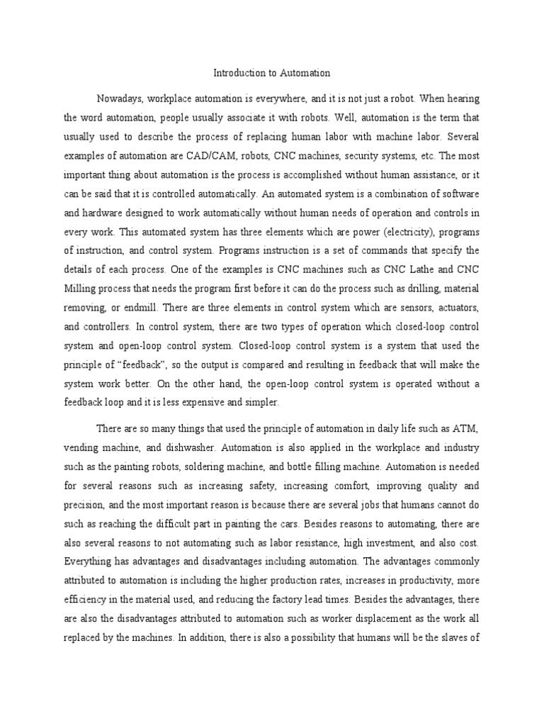 Essay Introduction To Automation | PDF | Automation | Control System