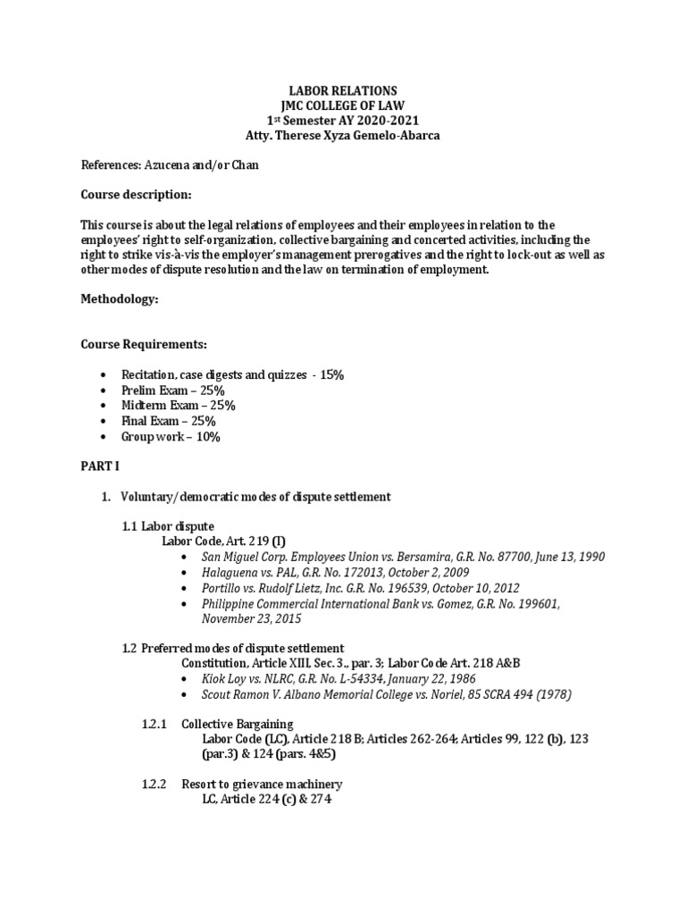 Labor Relations Course Overview 2020-2021 | PDF | Labor | Industrial ...