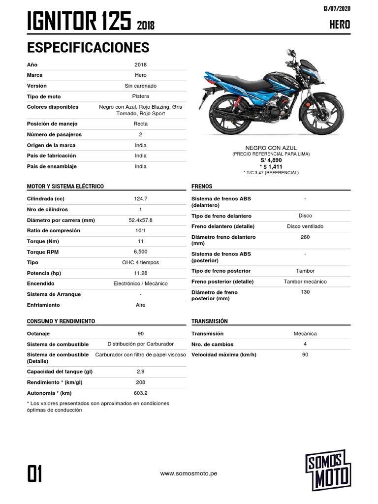 Ignitor 125 2018 - Hero - NegroconAzul 13 07 2020 PDF | PDF | Esfuerzo ...