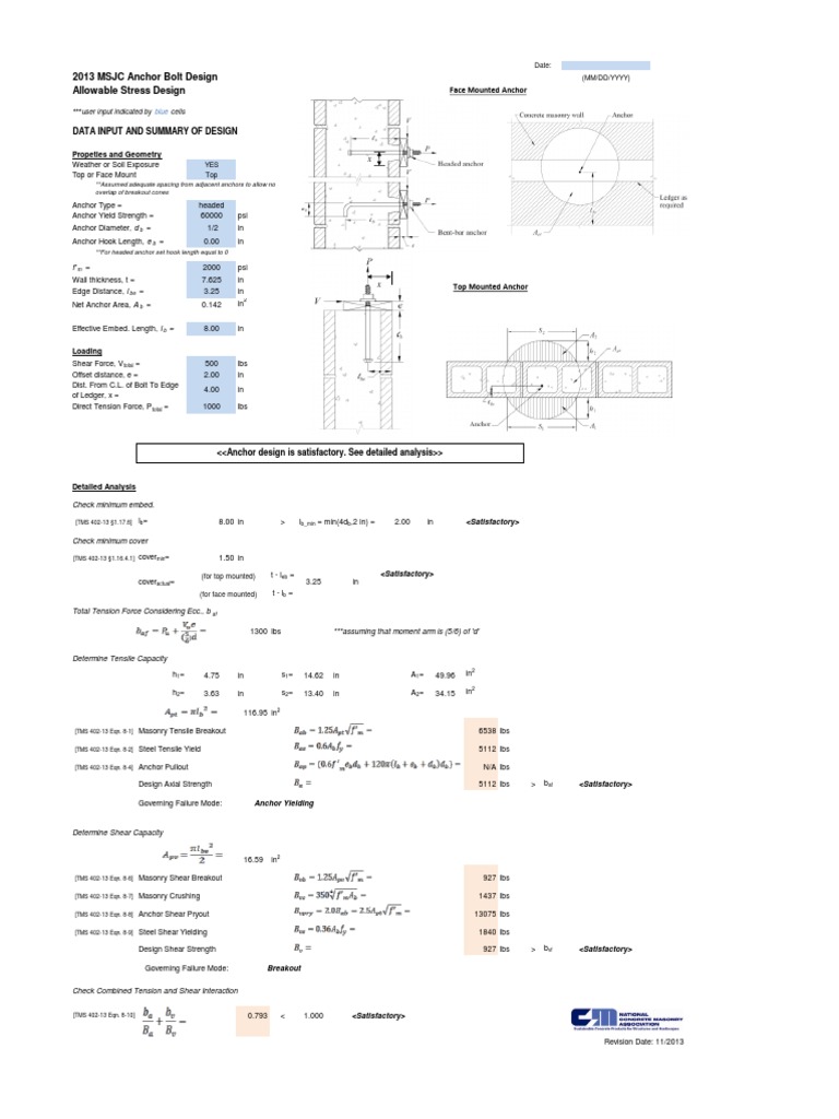 Masonry Anchor Bolt Design | PDF | Yield (Engineering) | Chemical ...