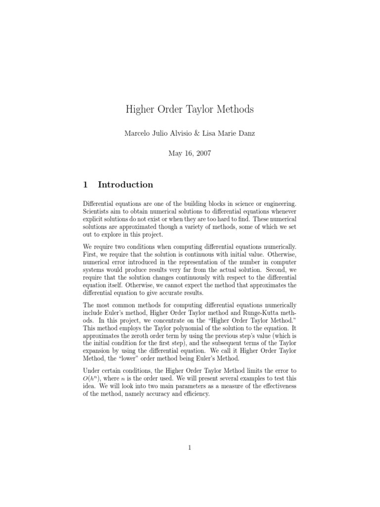 Higher Order Taylor Methods: Marcelo Julio Alvisio & Lisa Marie Danz ...