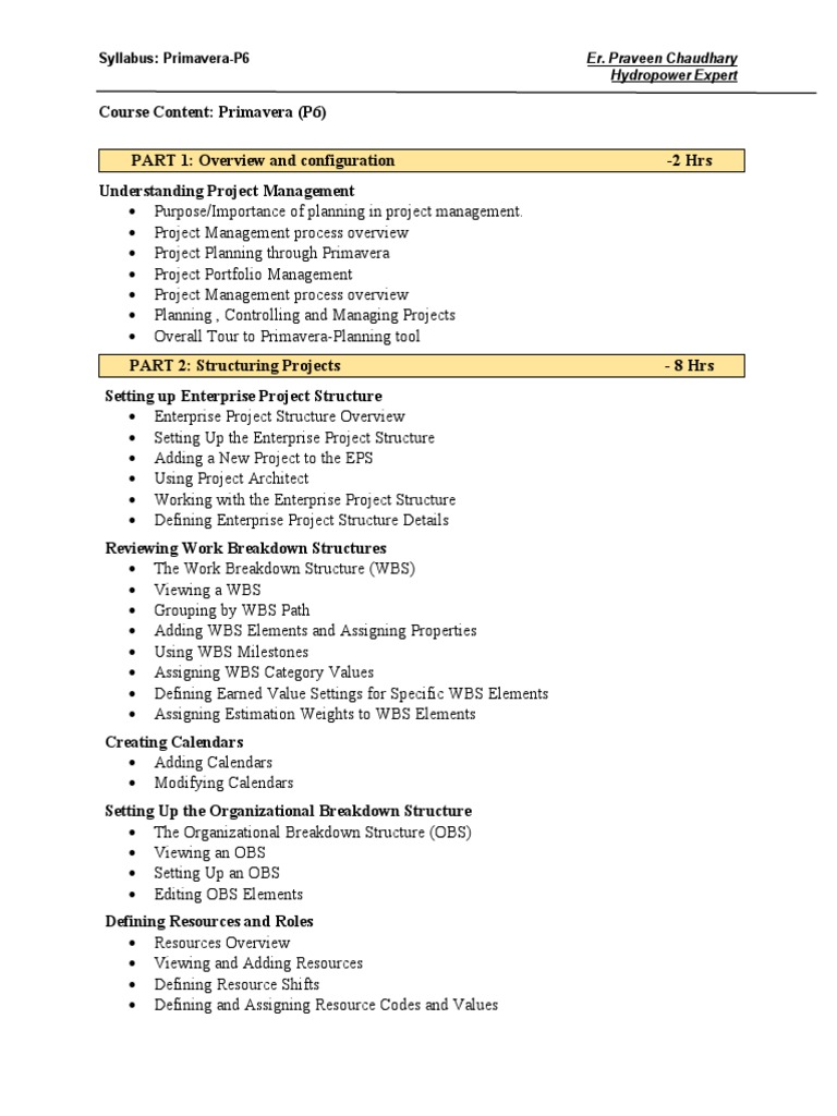 Primavera Syllabus | PDF | Project Management | Information Technology ...