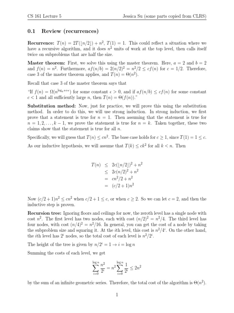 0.1 Review (Recurrences) | PDF | Algorithms And Data Structures | Theoretical Computer Science