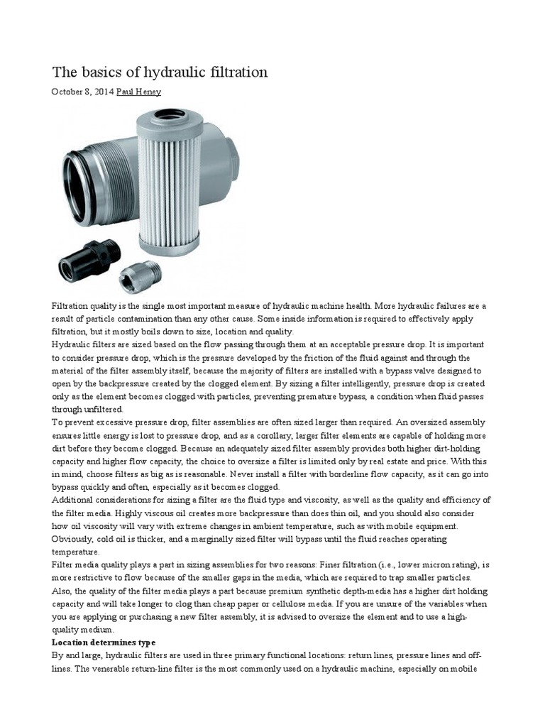 The Basics of Hydraulic Filtration | PDF | Filtration | Chemical ...
