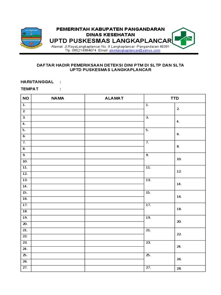 Daftar Hadir Deteksi Dini PTM | PDF