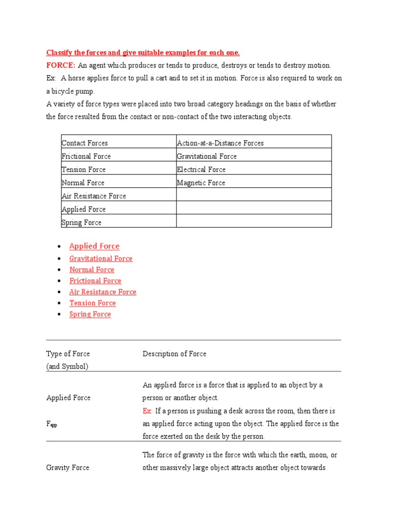 Types of Forces and Force Systems and Examples | PDF | Friction | Force