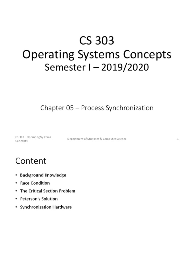 Cs303 5 Process Synchronization Pdf Pdf Operating System Concurrency Computer Science